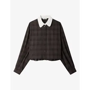 Sandro Checked Woven Shirt With Contrast Collar - Dark Grey