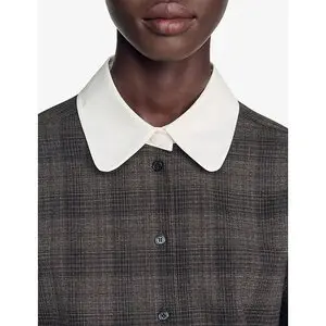 Sandro Checked Woven Shirt With Contrast Collar
