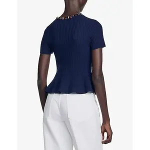 Sandro Embellished-trim Peplum-hem Wool-blend Jumper