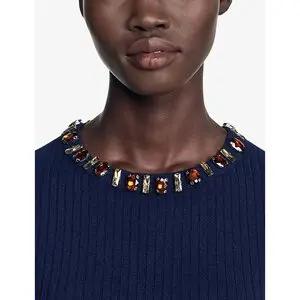 Sandro Embellished-trim Peplum-hem Wool-blend Jumper