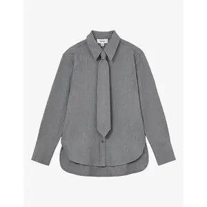 REISS Rosaria Neck-tie Stretch-woven Shirt - Grey