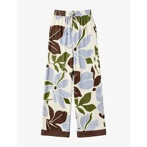 RO&ZO Capri Floral-print Elasticated-waist Linen-blend Trousers - Multi