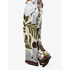 RO&ZO Capri Floral-print Linen-blend Trousers