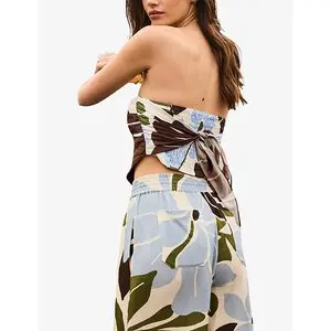 RO&ZO Capri Floral-print Linen-blend Trousers