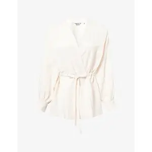 KAYANEE Linen-blend Wrap-front Top
