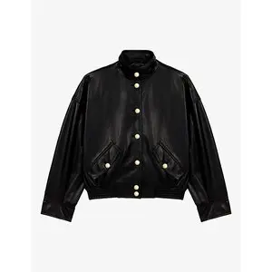 Maje High-neck Relaxed-fit Leather Jacket - Black