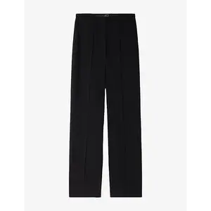 Sandro High-rise Straight-leg Stretch-woven Trousers - Black