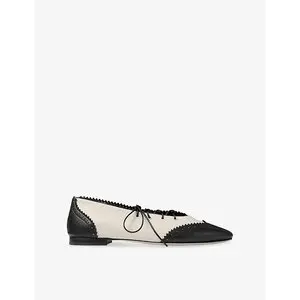 JIMMY CHOO Margot Lace-up Dual-tone Leather Ballet Flats - Black/bone