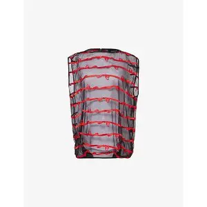 Simone Rocha Embroidered Boxy-fit Mesh Smock Top - Black Red