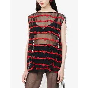 Simone Rocha Embroidered Boxy-fit Mesh Smock Top