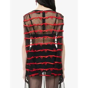 Simone Rocha Embroidered Boxy-fit Mesh Smock Top
