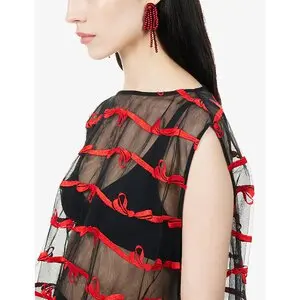 Simone Rocha Embroidered Boxy-fit Mesh Smock Top