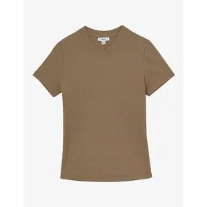 REISS Addison V-neck Stretch-cotton T-shirt - Camel