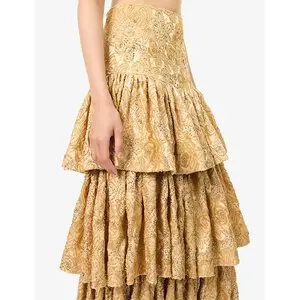 GRACE FAENA Tiered Beaded Silk Midi Skirt