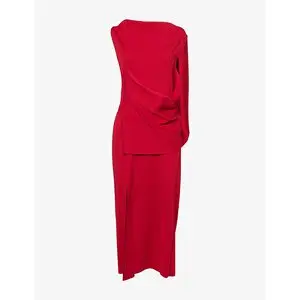 CFCL Ac Milan Draped Knitted Maxi Dress - Maroon Red