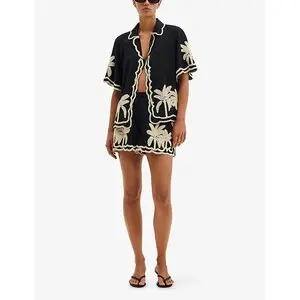 MALINA Armida Palm-embroidered Linen-blend Shirt