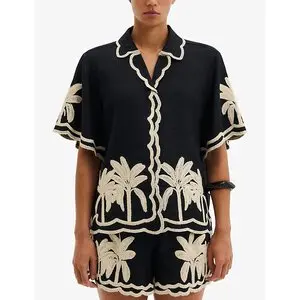MALINA Armida Palm-embroidered Linen-blend Shirt