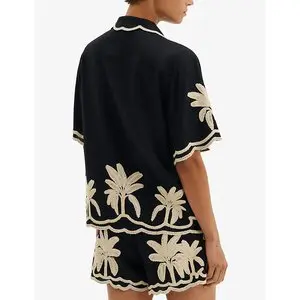 MALINA Armida Palm-embroidered Linen-blend Shirt