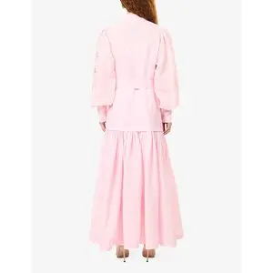 Mona Alshebil Embroidered Sleeve Belted Cotton Maxi Dress