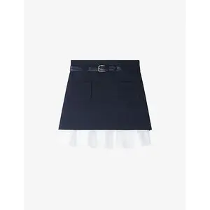Sandro Belted Ruffled-hem Mini Skirt - Black