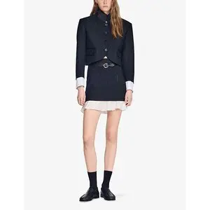 Sandro Ruffled-hem Belted Woven Mini Skirt