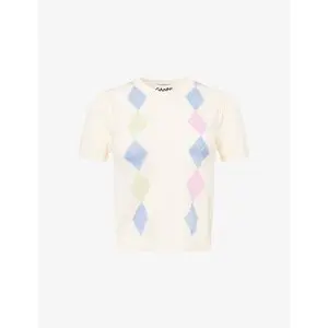 GANNI Argyle-pattern Knitted T-shirt - Egret