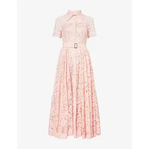 Mona Alshebil Lace Maxi Dress With Belt - Peach