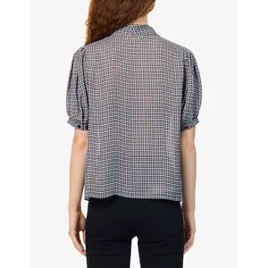 FRAME Houndstooth Silk Blouse With Scarf Tie