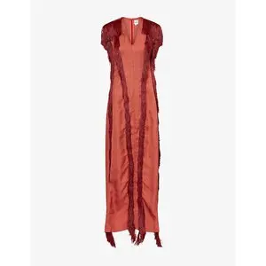 REBIRTH Sleeveless Fringed Woven Maxi Dress - Rust