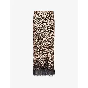 NEVER FULLY DRESSED Maeva Leopard-print Satin Midi Skirt - Brown