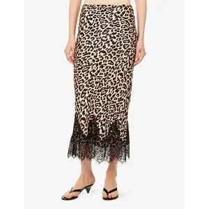 NEVER FULLY DRESSED Maeva Leopard-print Satin Midi Skirt