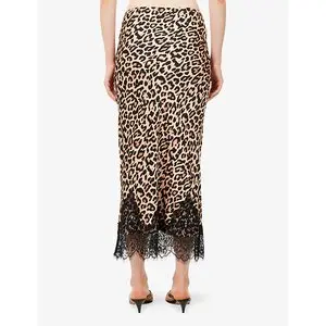 NEVER FULLY DRESSED Maeva Leopard-print Satin Midi Skirt