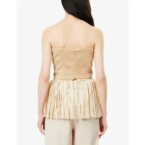 REBIRTH Sleeveless Fringed Cotton-blend Corset Top