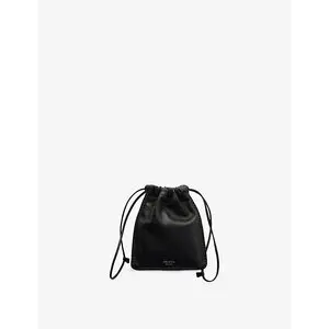 Prada Leather Pouch With Drawstring Closure And Detachable Shoulder Strap - Black