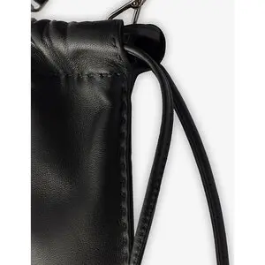 Prada Leather Pouch With Drawstring Closure And Detachable Shoulder Strap - Black