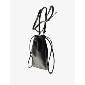 Prada Leather Pouch With Drawstring Closure And Detachable Shoulder Strap - Black