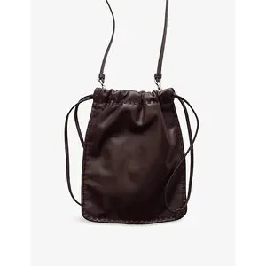 Prada Leather Pouch With Drawstring Closure And Detachable Shoulder Strap - Brown