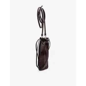 Prada Leather Pouch With Drawstring Closure And Detachable Shoulder Strap - Brown