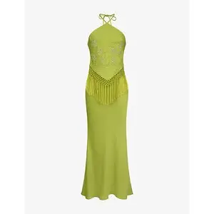 House Of Cb Sareena Embellished Halter Maxi Dress - Pear