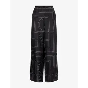TOTEME Monogram-print Silk-twill Pyjama Bottoms - Black