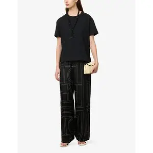 TOTEME Monogram-print Silk-twill Pyjama Bottoms - Black