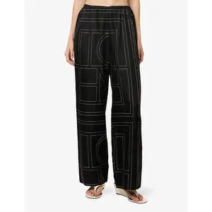 TOTEME Monogram-print Silk-twill Pyjama Bottoms - Black