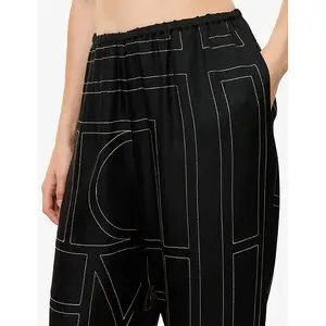 TOTEME Monogram-print Silk-twill Pyjama Bottoms - Black