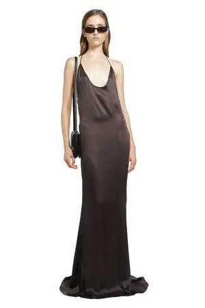 TOM FORD Silk Satin Halterneck Evening Gown - Brown