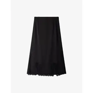 Sandro Split-hem Lace-trim Midi Skirt