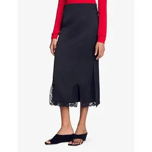 Sandro Split-hem Lace-trim Midi Skirt