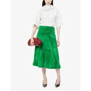Bottega Veneta Suede Wrap Front Midi Skirt