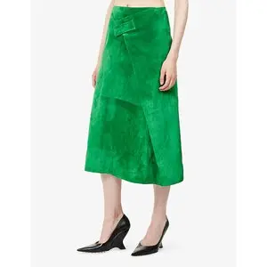 Bottega Veneta Suede Wrap Front Midi Skirt