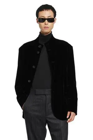 Giorgio Armani Stretch Viscose Cupro Velvet Blazer - Black