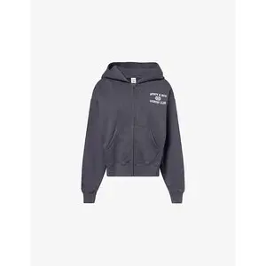 SPORTY & RICH Varsity Crest Zip-up Cotton Fleece Hoody - Carbon